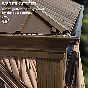 Kozyard Alexander Permanent Hardtop Gazebo Aluminum Gazebo with Galvanized Steel Double Roof with Mosquito Net and Privacy Sidewalls (Alexander 10'x12'(Brown)