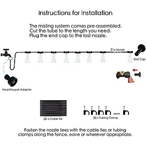 Misting Cooling System 82ft Outdoor Misting Line 25m with 21 Brass Mist Nozzles 3/4" Brass Adapter for Patio Misting System Pre-Assembled Outdoor Mister for Garden Greenhouse Trampoline Playground