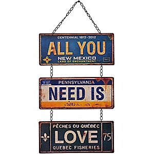 NIKKY HOME All You Need is Love Metal Antique Wall Art Hanging Sign Plaque 70s Room Decor 12.01 x 0.2 x 23.82 Inches