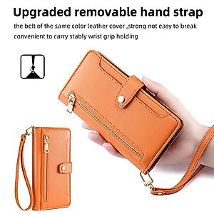 Arseaiy Wallet Case for Honor V20/view 20 Flip Phone Case with Crossbody Strap Magnetic Handbag Zipper Pocket PU Leather Shockproof with Kickstand Phone Shell Orange