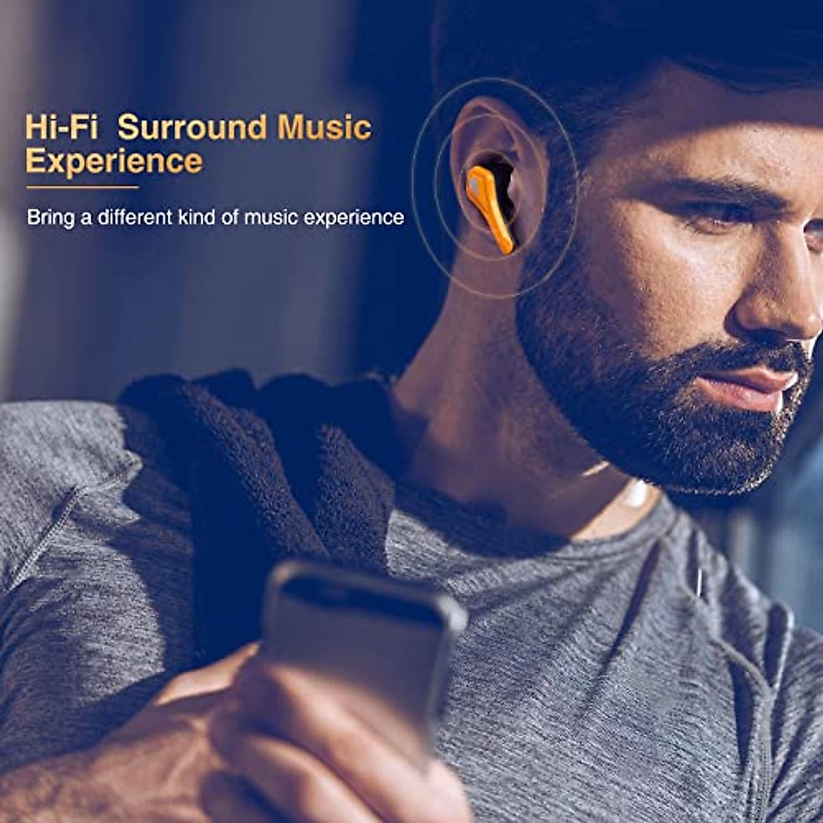 Gaming Wireless Earbuds, QTREE Bluetooth 5.2 in-Ear Game Earphones 50ms Low Latency IPX5 Noise Cancelling Mic, 36H Play time Headphones, Gaming/Deep Bass Music Mode for iPhone and Android(Yellow)