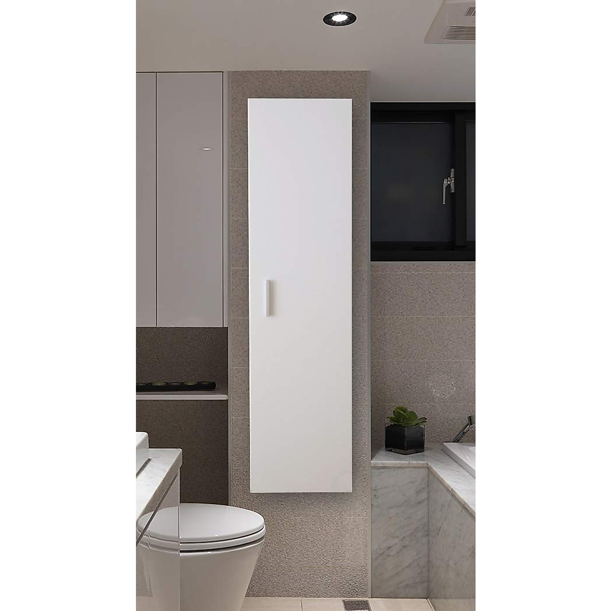 Basicwise Modern Long Bathroom Wall Mounted Cabinet, White,