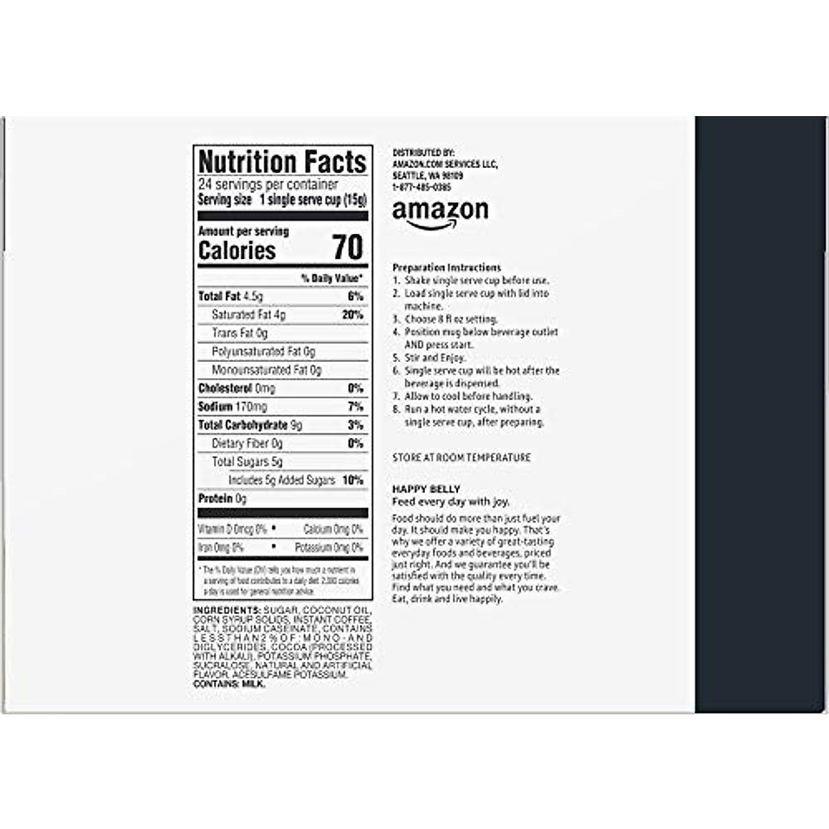 Amazon Brand - Happy Belly Light Roast Cappuccino Coffee Pods, Hazelnut Flavored, Compatible with K-Cup Brewers, 24 Count