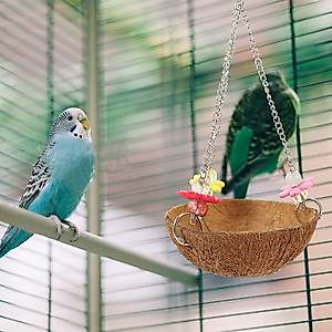 ULTECHNOVO Hammock Swing Natural Coconut Bird Hide Nest Hut House Coconut Shell Breeding Bird Nest Coconut Fiber Hanging Birdhouse Cage Habitats Decor for Pet Parrot Parakeet