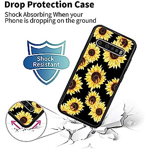 LG V60 Case, LG V60 Thinq Case, BEROSET Cute Yellow Sunflowers Black Customized Design Printed Hybrid Hard Shock Soft TPU Bumper Protective Phone Case for LG V60 Thinq 5g (2020 Release)