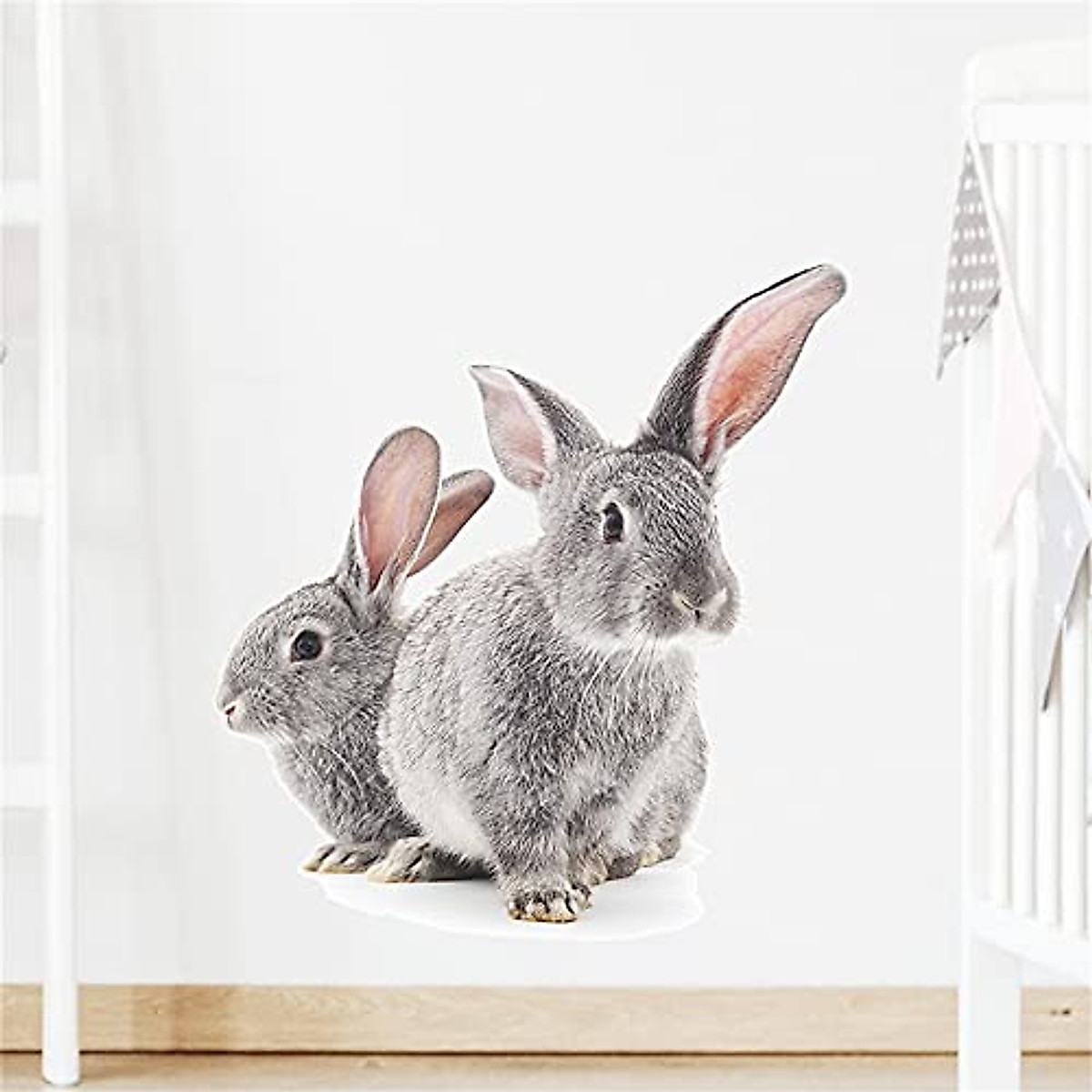 ROFARSO Lifelike Lovely Cute Two Bunnies Rabbits Animal 3D Wall Stickers Removable Wall Decals Art Decorations Decor for Nursery Baby Bedroom Playroom Living Room Murals