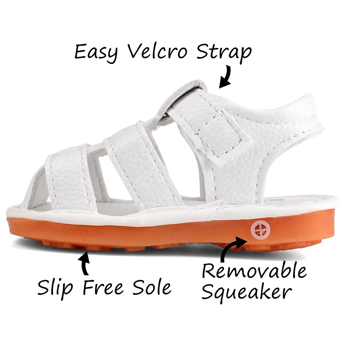 Boys Girls Summer Squeaky Sandals Closed-Toe Anti-Slip Premium Rubber Sole Toddler First Walkers Shoes White (Foot Length 10.5cm/4.13in) 1302-WT15