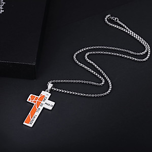 Susook Basketball Cross Necklace for Men Bible Verse I CAN DO All Things Stainless Steel Sport Pendant for Men(Silver)