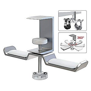 6amLifestyle Dual Rotatable Headphone Stand Hanger Under Desk Clamp Headset Holder Aluminum Load up to 11lb Headset Stand Hanger Compatible with Universal Headphones, Silver 6A-13SV