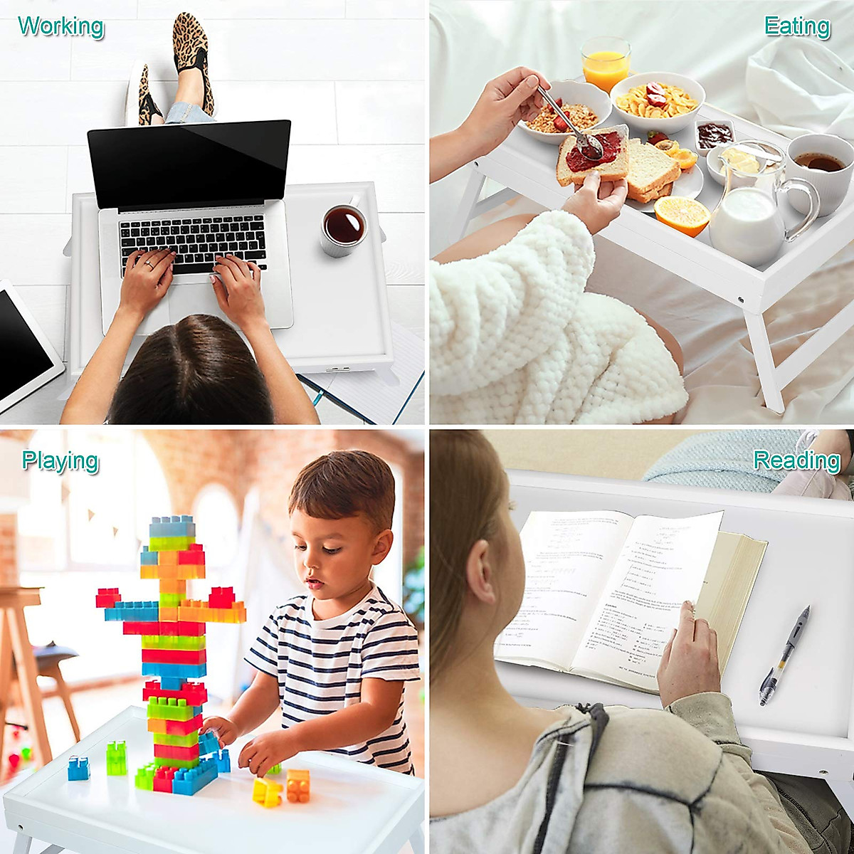 Bed Tray Table Breakfast Food Tray with Folding Legs Kitchen Serving Tray for Lap Desks