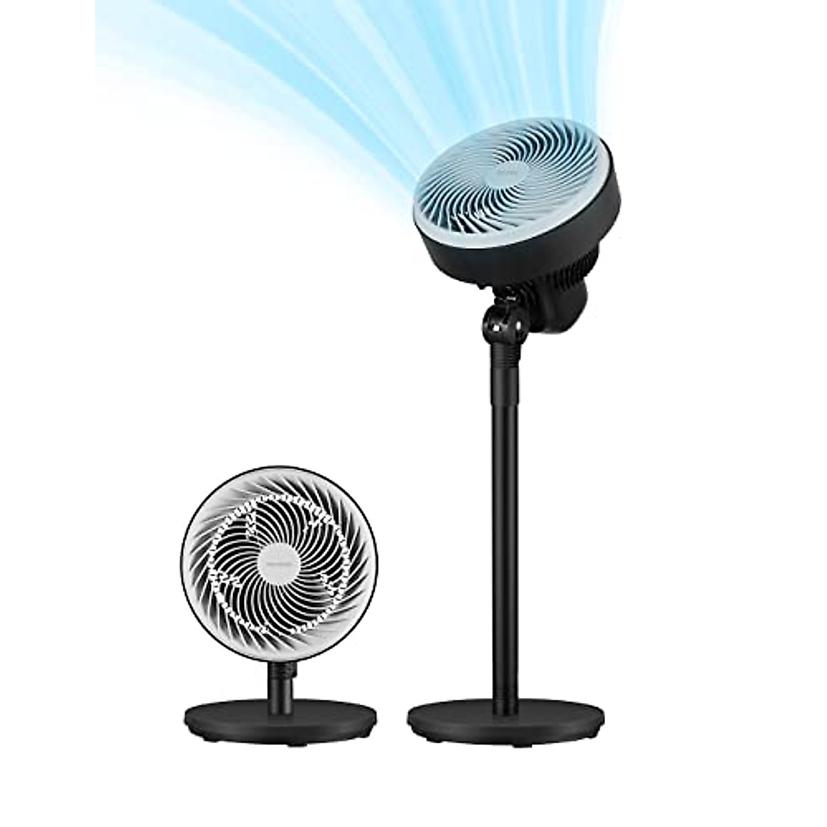 PELONIS Air Circulator Fan | 2 In 1 Table Pedestal Fan | Adjustable Height| 75-Degree Tilt |7-inch airfoil fan blades| 3 Speeds | Low Noise |Solid Base| for Home, Office, Dorm | Black