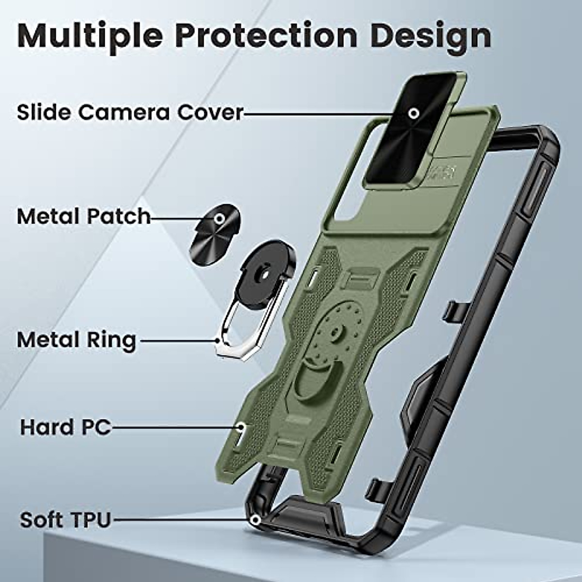 Caka for S22 Plus Case, Samsung Galaxy S22 Plus Case with Camera Cover & Kickstand with Built-in 360° Rotate Ring Stand Magnetic Magnet Protective Phone Cover Case for Galaxy S22+ Plus 5G -Green