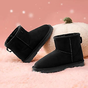 DREAM PAIRS Girls Boys Boots Kids Winter Ankle Faux Fur Lined Snow Shoes FuzzyClassic Kid's Low Boot for Toddler/Little Kid/Big Kid,Size 2 Little Kid,All Black,KSB214-1