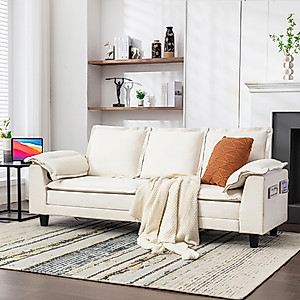 TYBOATLE Sofa Couches for Living Room, Mid-Century Modern Comfy 85" W Loveseat w/ 2 USB Charger & Wide Arms, 3 Seater Cloud Small Couch Sofas for Small Space Apartment Bedroom Office (Chenille Beige)