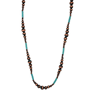 Elosee Western Style Turquoise and Faux Navajo Bead 60 Inch Long Strand Necklace and French Hook Earrings (Copper Tone)