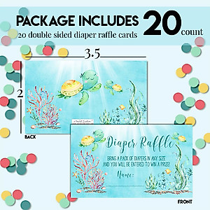 Amanda Creation Little Hatchling Cute Sea Turtle Sea Life Diaper Raffle Tickets for Baby Showers, 20 2" X 3” Double Sided Insert Cards for Games, Bring a Pack of Diapers to Win Favors & Prizes!