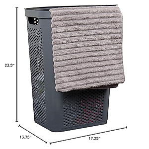 Mind Reader 60L Slim Laundry Hamper, Clothes Basket, Lid, Ventilated, Plastic, 17.25"L x 13.75"W x 23.5"H, Gray