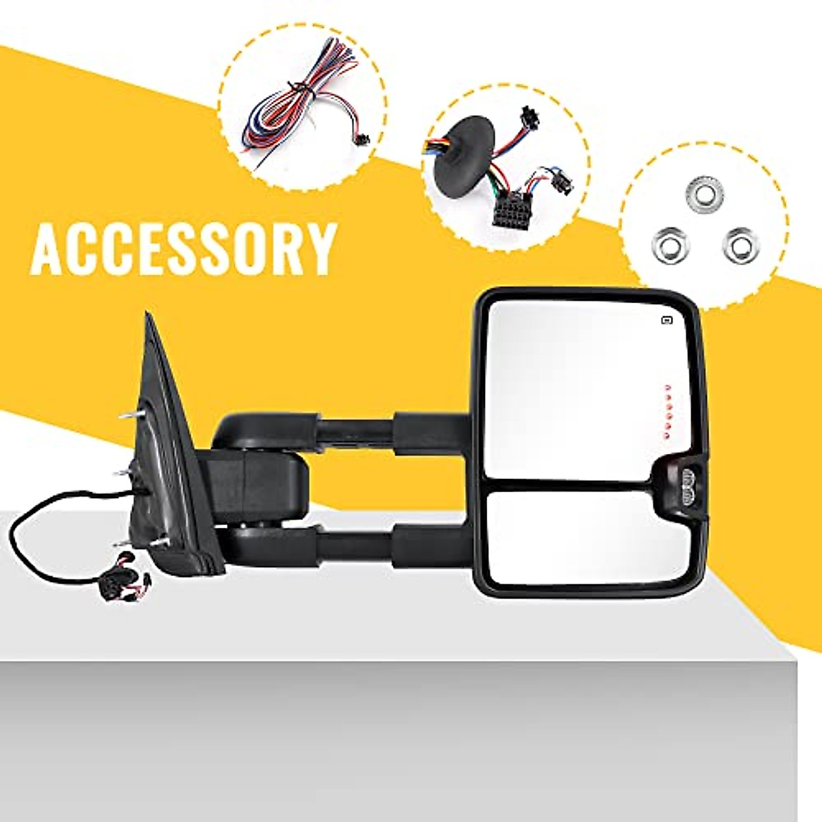 Towing Mirrors Compatible with 2014 2015 2016 2017 2018 Chevy Silverado GMC Sierra 1500 2500 HD 3500 HD with Power Glass LED Arrow Turn Signal Backup Lamp Running Light Heated Extendable Pair Set