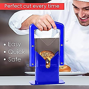Slyce - Bagel Slicer, Bagel Cutter with Safety Shield and Safe Grip, Bagel Holder for Cutting Large and Small Bagels, Stainless Steel Blade (Blue)