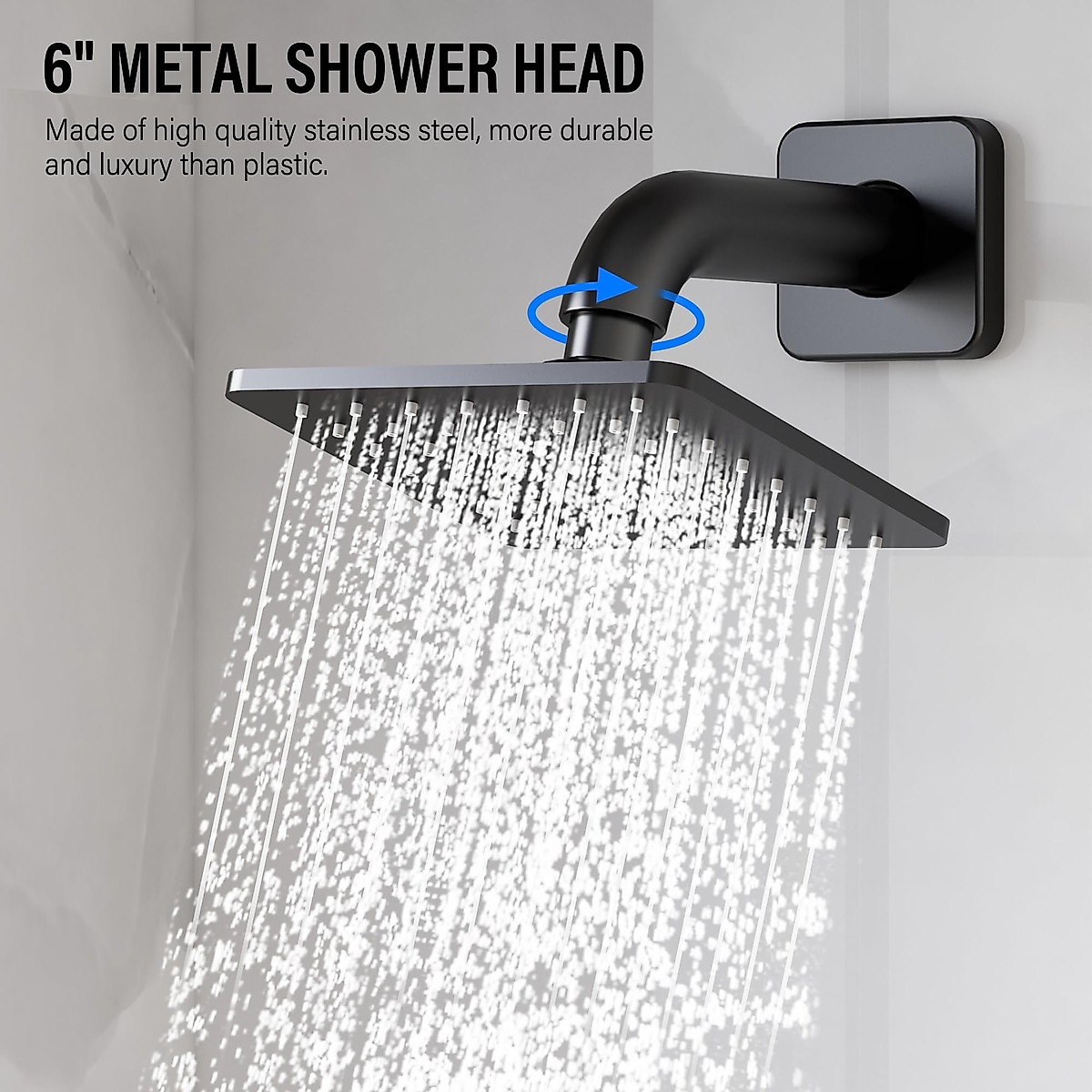 Esnbia Shower Faucet Set, Shower Head and Handle Set with 6-Inch Rain Shower Head and Tub Spout, All Metal Single-Handle Bathtub Shower Faucet Trim Kit (Shower Valve Include), Matte Black