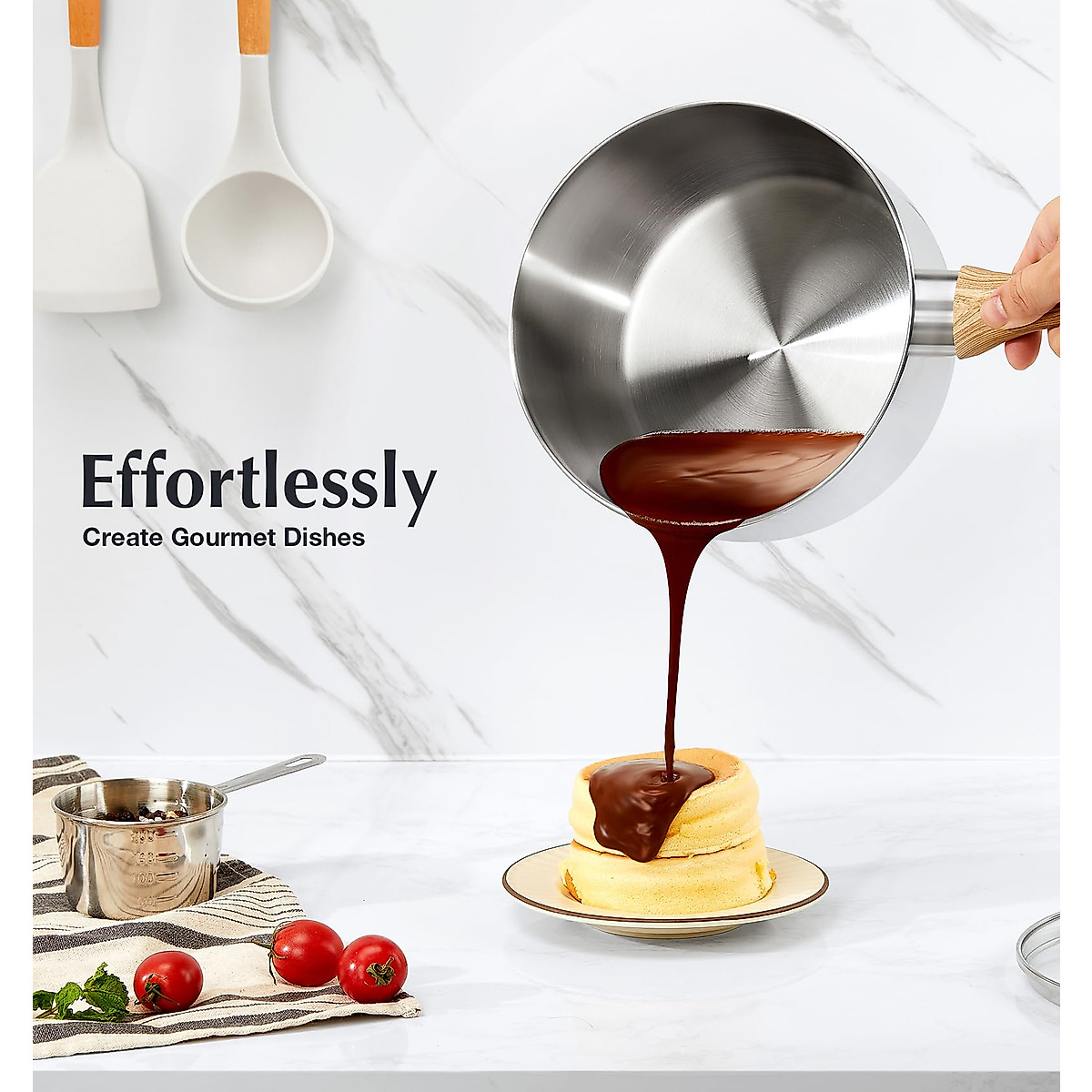 KOCH SYSTEME CS Stainless Steel Saucepan Set, 1QT & 2QT & 3QT Sauce Pan with Heat-resistant Bakelite Handle, Premium Stainless Steel Pot Set, Induction Sauce Pan Sets, Stainless Steel Pots 6 Piece