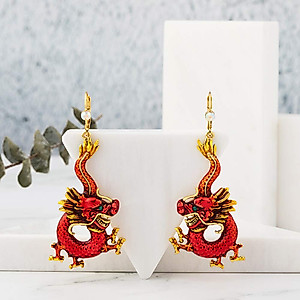 Superchic Dragon Earring Hoop Earrings Handmade Bold Statement Red Enamel Dangle…