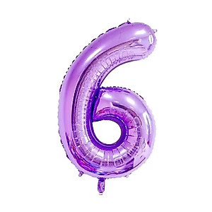 40Inch Purple Number 6 Crown Balloons Set, 6th Birthday Balloons for Girls, 6th Wedding Anniversar Celebration Decorative Balloons. (6)