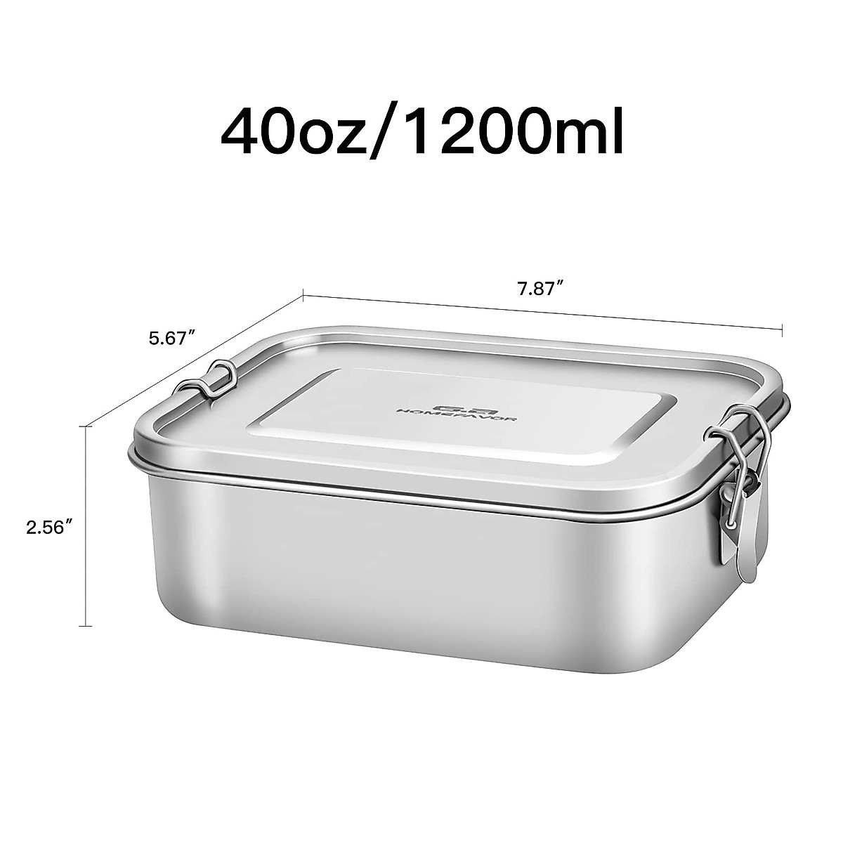 G.a HOMEFAVOR Stainless Steel Bento Lunch Box Container with Lock Clips Design, 1200ML Metal Lunch Box Containers - Dishwasher Safe - Stainless Lid - Leak Proof (No Compartments)