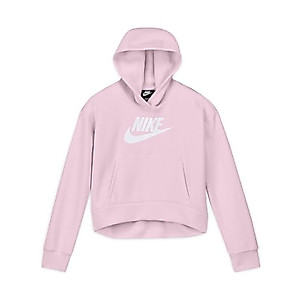 Nike Girl's Sportswear Club Fleece Hoodie - Extended Size (Big Kids) Pink Foam/White S+ (8-9 Plus Big Kid)