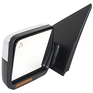 Kool Vue Left Power Heated Door Mirror Compatible With Ford F-150 2007-2008 Power Fold With Signal Light, Memory & Puddle Lamp Chrome