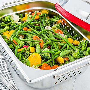 Restaurantware Perforated Steam Table Pan - Half Size - 4" Deep - Collapsible Handles - Anti Jam - Commercial Grade Stainless Steel - 1ct Box - Met Lux