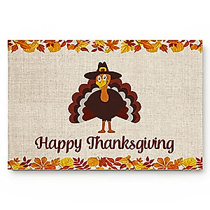 Zadaling Happy Thanksgiving Day Doormat Rug Turkey Fall Maple Leaves Orange Entry Way Mats for Inside/Front Door/Living Room/Bathtub/Kitchen 18x30 inch Bathroom Non Slip Door Mat