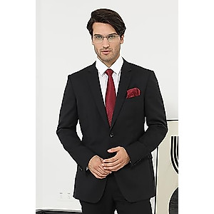 HISDERN Burgundy Ties for Men Formal Maroon Mens Ties and Pocket Square Set Wine Red Striped Silk Necktie Handkerchief for Wedding Business Graduation School Party