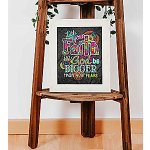 “Faith In God-Bigger Than Fears”-Inspirational Wall Art Sign-8 x 10" Shabby Chic Abstract Poster Print-Ready to Frame. Home-Bedroom-Office-Dorm-Church Décor. Perfect Christian Gift for Teens!