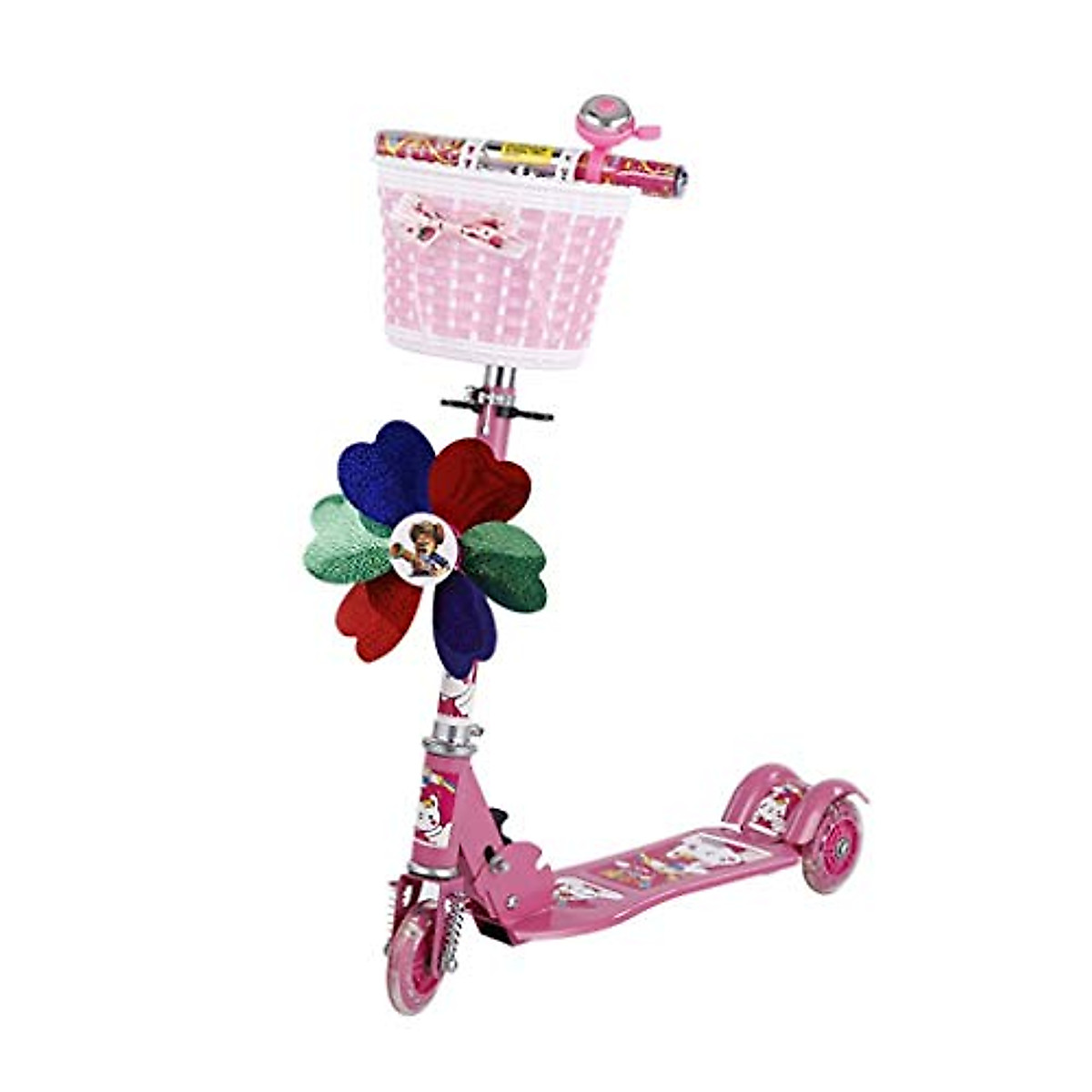 SKR FSGHJJKN Folding Kick Scooter for Kids, 3-Wheel LED Flashing Glider Push Scooter with Height Adjustable and Foldable Handlebar