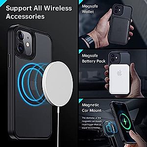 Meifigno Magnetic Case Designed for iPhone 12 Mini Case,[ Military Grade Protection & Compatible with MagSafe] Translucent Matte Back with Soft Silicone Edge, for iPhone 12 Mini 5.4 Inch(Black)