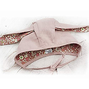 Baby Bunny Hat Bonnet Country Vintage Cotton Linen w/Velvet Rabbit Ears Easter Bonnet Hat (Pink Floral, nb)