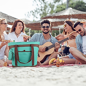 FOROUT Jumbo Insulated Cooler Bag，Insulated Grocery Bags With Zippered Top Transport Cold Or Hot Food Apply To Delivery Bag, Travel Picnic Cooler With One Wallet 21 X 8 X 17 Inch Lake Green