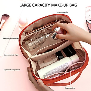 Large Capacity Cosmetic Bag, Travel Cosmetic Storage Bag with Handle, Portable Zipper Cosmetic Bag Toiletry Bag Makeup Bag Large with Compartments for Women Girls