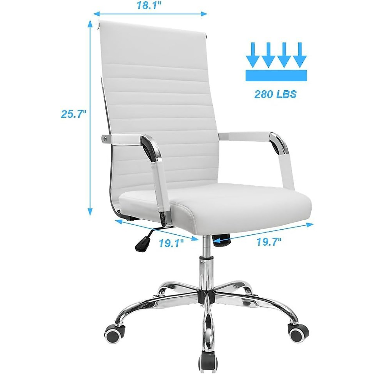 Office Chair,Ergonomic Office Chair Ribbed Office Desk Chair Mid-Back PU Leather Executive Conference Task Chair Adjustable Swivel Chair with Arms Home Office Desk Chair,