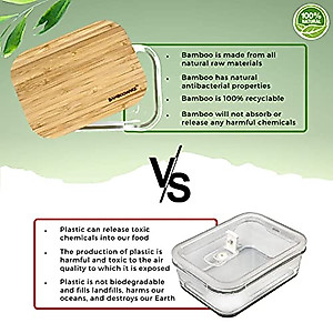 Bambooware Glass Containers with Lids | Non Plastic Glassware Set - Natural Raw Organic Wooden Bamboo Lids | Set of 4 | Reusable, BPA Free | Perfect for Meal Prep, Lunch, Leftovers, Kitchen