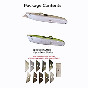 Box Cutter Retractable Heavy Duty, 2 Pack Utility Knife Set for Boxes, Wallpaper, Plastic, Cardboard etc. (Include 10pcs Extra Blades)
