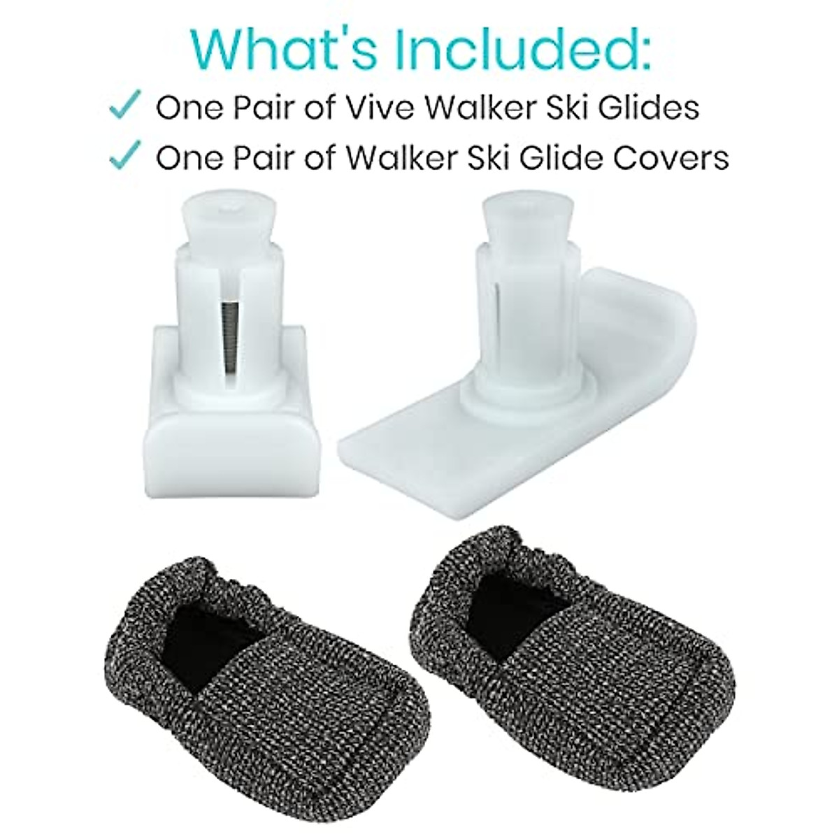 Vive Walker Ski Glides & Covers 4 PCS - Tennis Ball Accessories Sliders for Seniors, Universal, Heavy Duty - Precut Medical Folding Rolling Slider Replacement Feet Coaster Cap Gliders, Durable