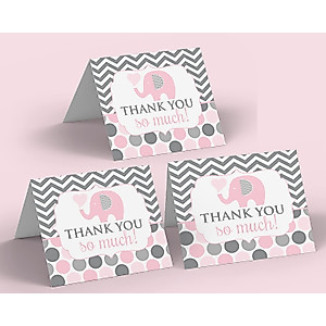 Paper Clever Party Pink Elephant Thank You Cards with Envelopes for Boys Baby Shower, Gender Reveal, Birthday, Everyday Occasions, Small Folded Note Set, 20 Pack