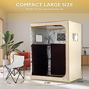 Smartmak Full Size Far Infrared Sauna, Two Person Home SPA with Time & Temperature Remote, Chairs, Light, 1 or 2 Person Privacy Indoor Saunas for Relaxation Detox,Beige