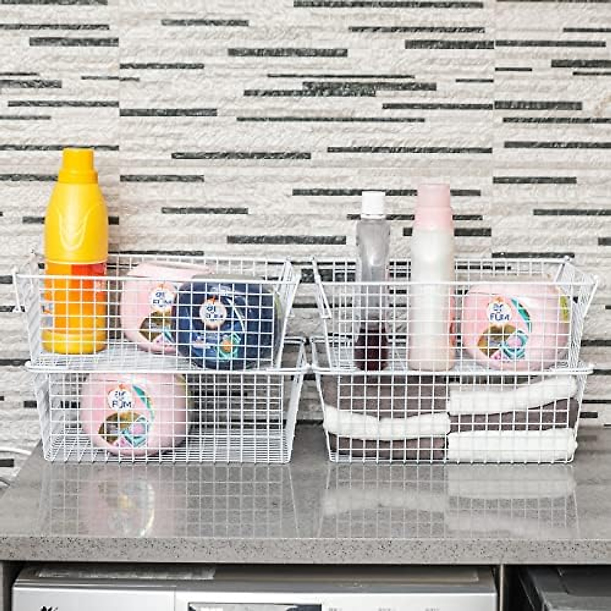 2 Pack Stackable Wire Storage Baskets With Handles,for Kitchen, Bathroom, Cabinets, Cupboards, Countertop - Freezer & Pantry Organizer Bins, for Snacks, Drinks, Potatoes, Onions, Meat XXL