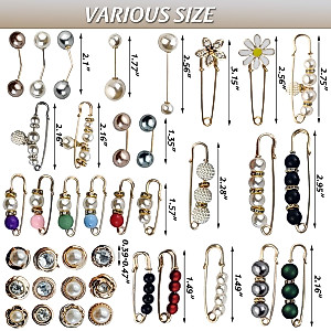 TIHOOD 40PCS Pearl Brooch,Pant Waist Tightener Safety Pin Double Faux Pearl Brooches for Women Girls Fashion Cover Up Buttons Clothing Dresses Decoration Accessories Pant Waist Tightener Safety Pins