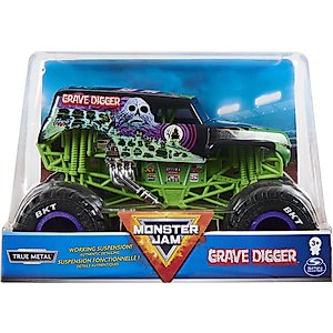 Monster Jam Official Grave Digger Monster Truck - Grave Digger Collector 1:24 Scale Die-Cast Vehicle - Chrome Rims and BKT Tread Tires For Use In All Playsets - Collectible For Fans & Birthday Parties
