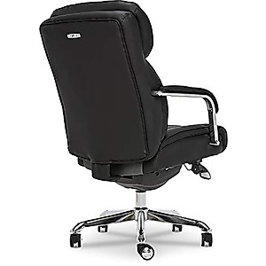 La-Z-Boy Sutherland Quilted Leather Executive Office Chair with Padded Arms, High Back Ergonomic Desk Chair with Lumbar Support, Black Bonded Leather