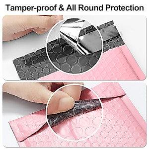 Famagic Bubble Mailers 4x8 Inch 50pc Light Pink Shipping Bags, Chic Packaging Bags For Small Business, Colored Padded Mailing Envelopes, Opaque Matte Self Seal Bubble Poly Mailers Bulk #000